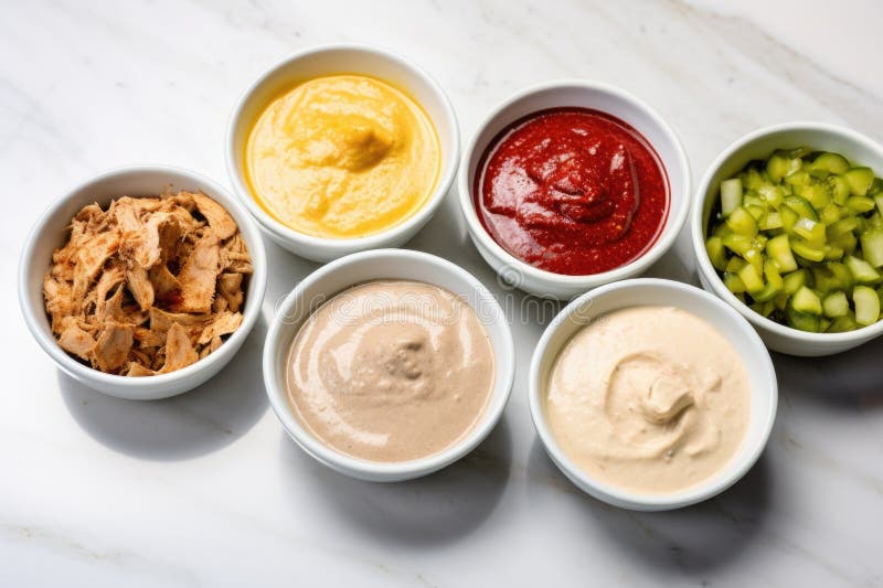 Toppings and Sauces Used for Shawarma in Separate Bowls Stock ...