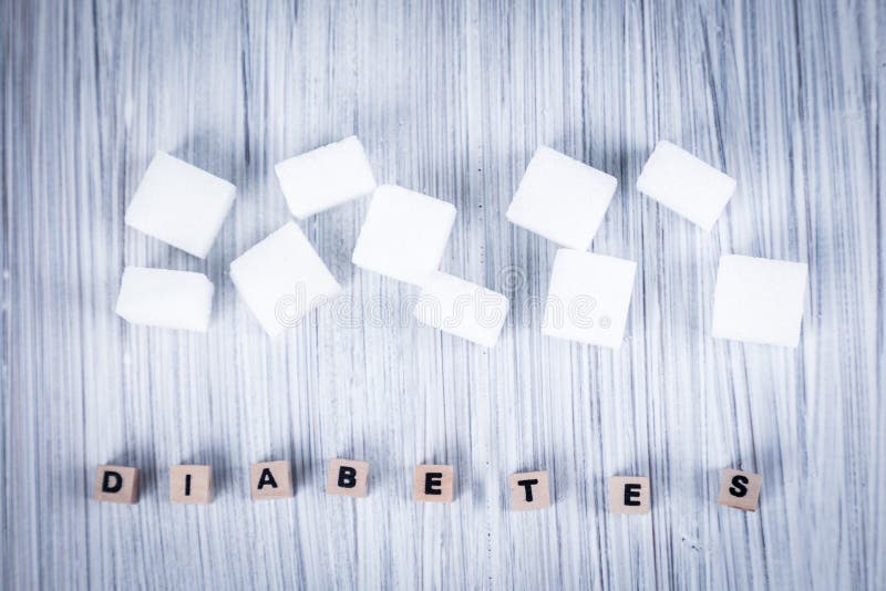 Toppvy Av Sockerbitar Och Textdiabetes Arkivfoto - Bild av kontroll ...