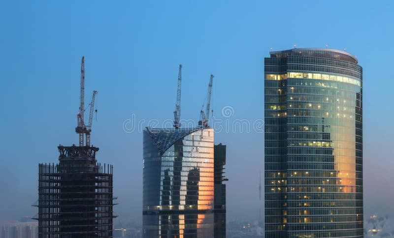 Tops of the Three Towers of Different Heights of Skyscrapers Stock ...