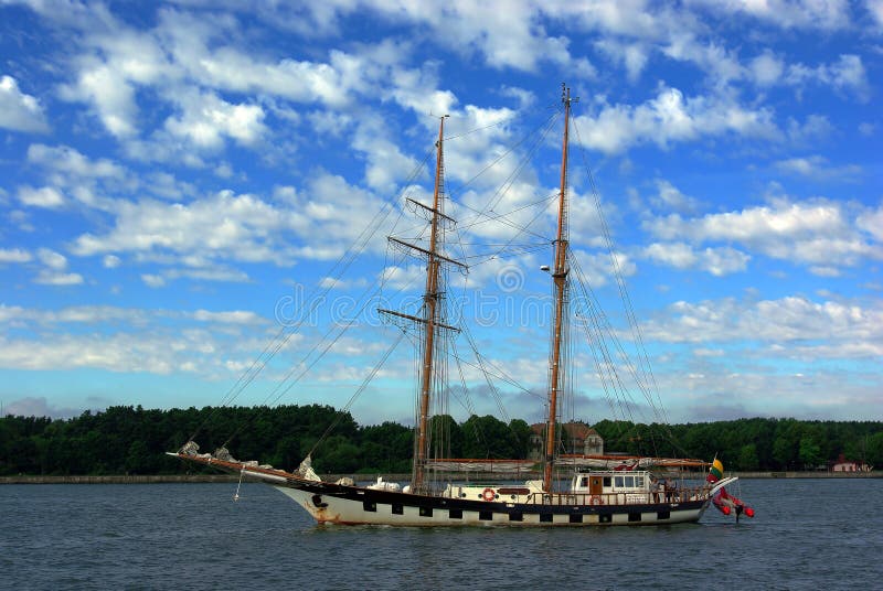 Topsail schooner. stock photo. Image of rope, dinghy, clouds - 7927990