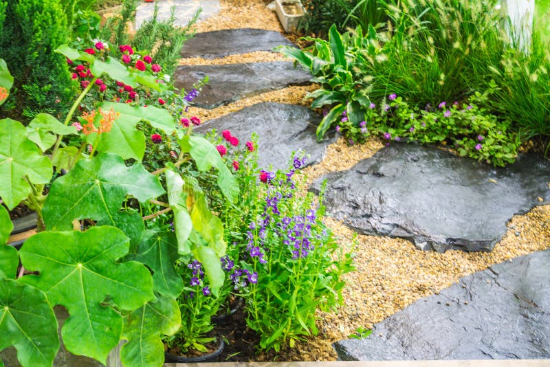 Topview Black Stone Pathway. Stock Photo - Image of nature, lavender ...