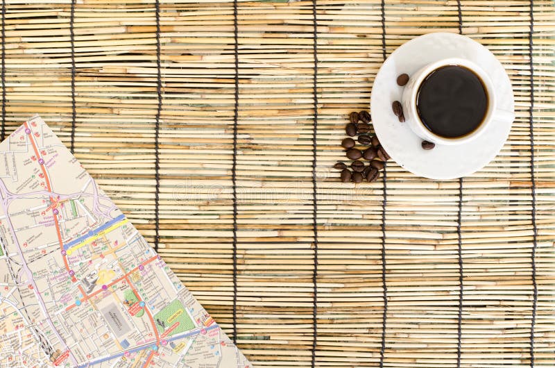 Topview of Coffee Beans with Paper Map on Mat Stock Image - Image of ...