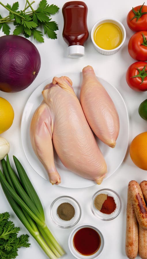 Topview Display of Readied Cooking Ingredients on Table Stock ...