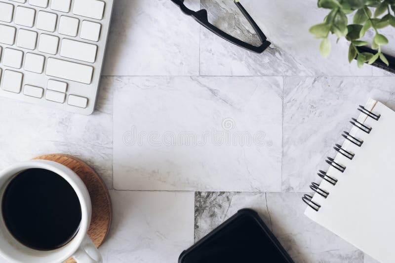 Topview Flat Lay of Working Table with Office Stationary Stock Photo ...