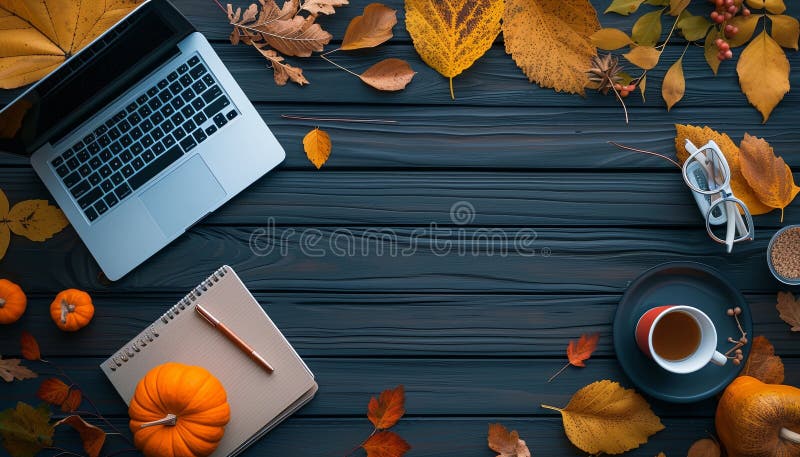 Topview Office Desk Decorate Autumn Theme Stock Illustration ...
