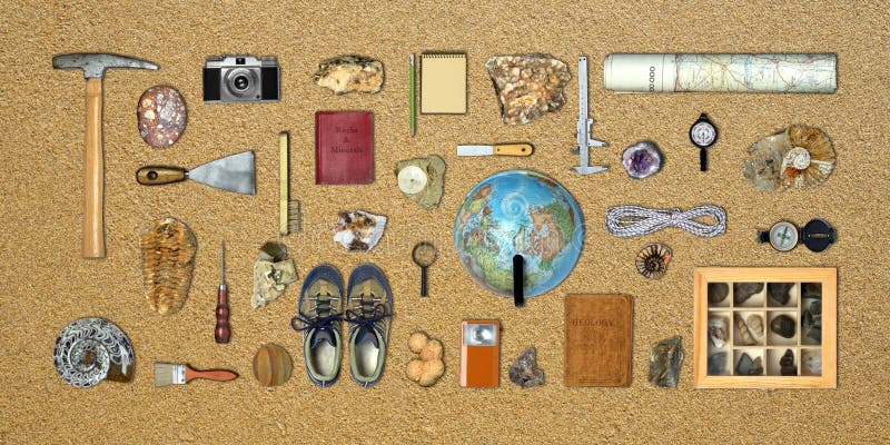 Geology Tools Set stock image. Image of compass, hammer - 250471815