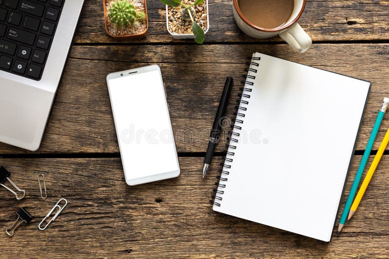 Top View Work Space, Office Desk with Computer,smartphone and Office ...