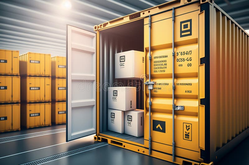 Storage of Packages and Container Storage, in a Warehouse, Illustration ...