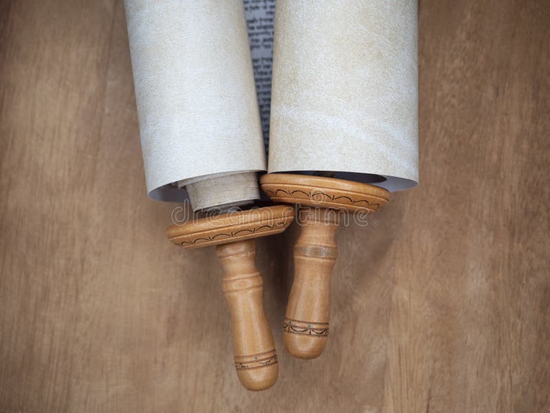 Torah Scrolls on a Wooden Table. Stock Photo - Image of wooden, table ...
