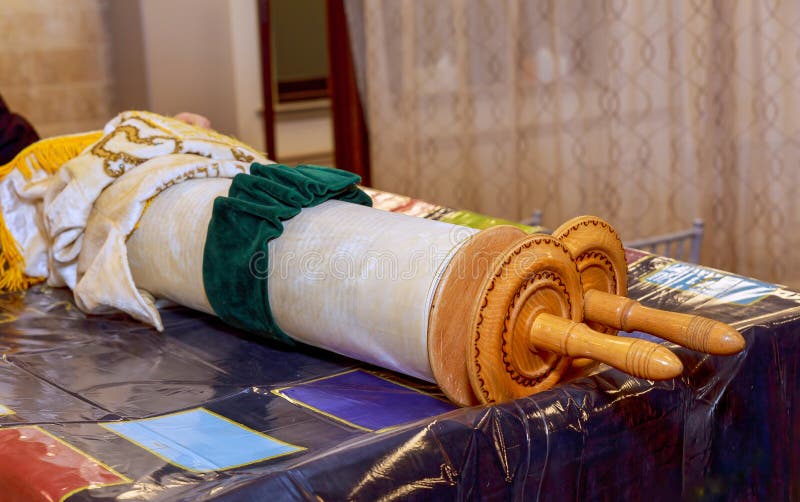 Torah is on a Table in Synagogue and is Ready To Be Read on Shabbat ...