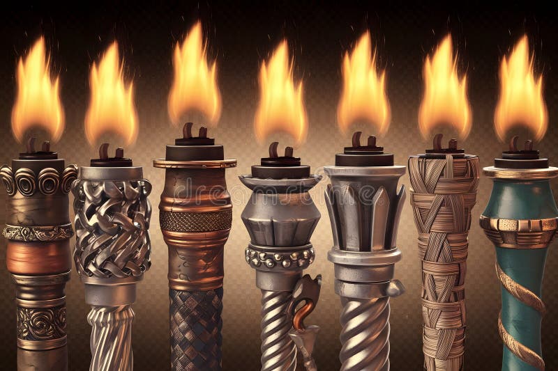 Torch with Bright Burning Fire Flame Set Stock Illustration ...