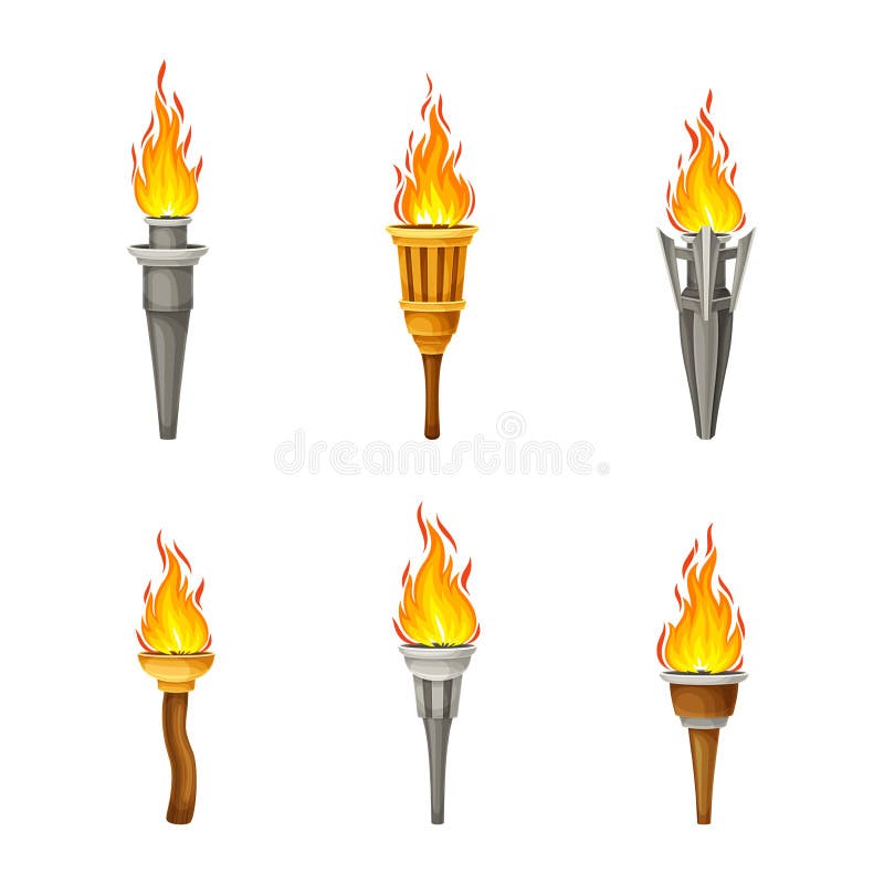 Torch with Brightly Burning Fire on Top As Ignited Light Source Vector ...