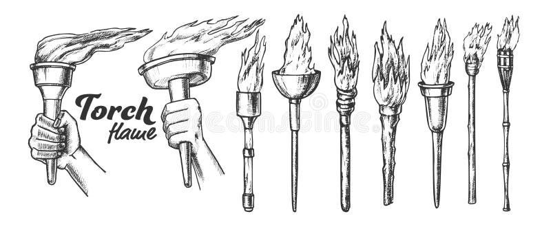 Torch Hand Hold Olympic Burning Stick Retro Vector Stock Vector ...