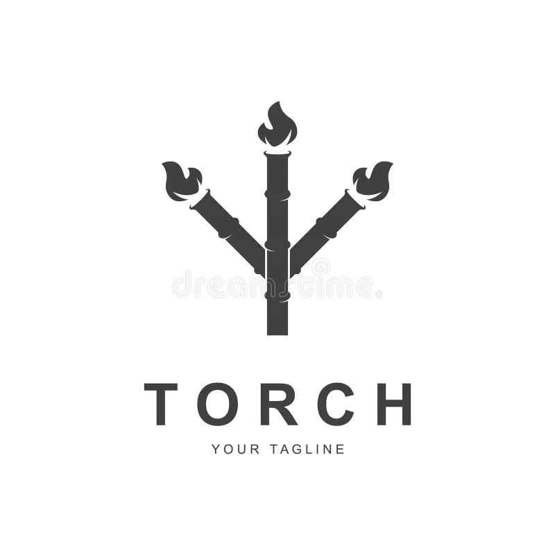 Traditional Torch Fire Flame with Pillar Column Logo Design Stock ...
