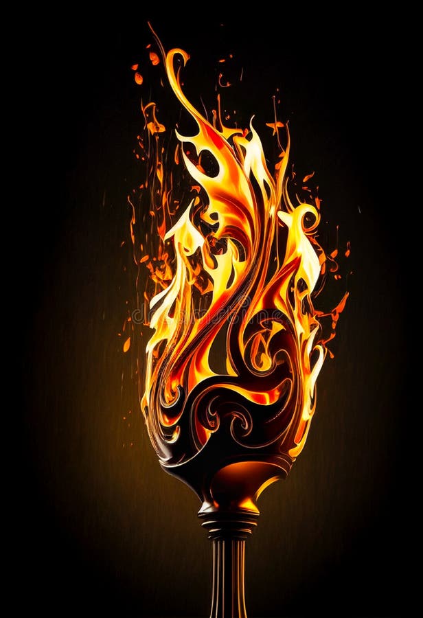 Torch Fire Flames on Black - Generative AI Stock Illustration ...