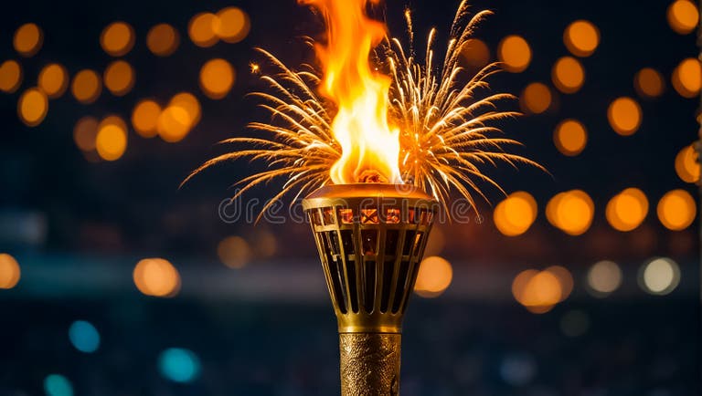 Torch with Fire, Symbol of the Olympics, Celebration Fireworks Stock ...