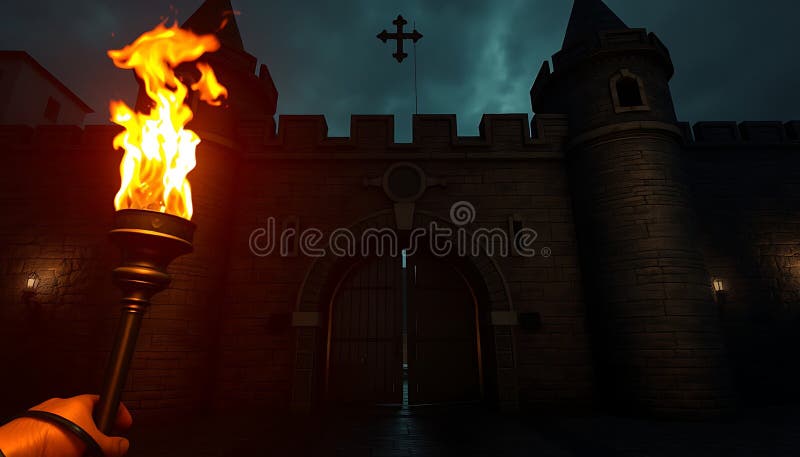 Torch Flame Fire Light Medieval Castle Architecture Generative AI Stock ...