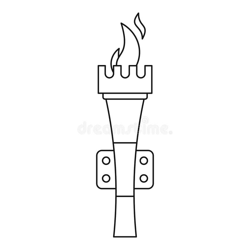 Torch with Flame Icon, Outline Style Stock Vector - Illustration of ...