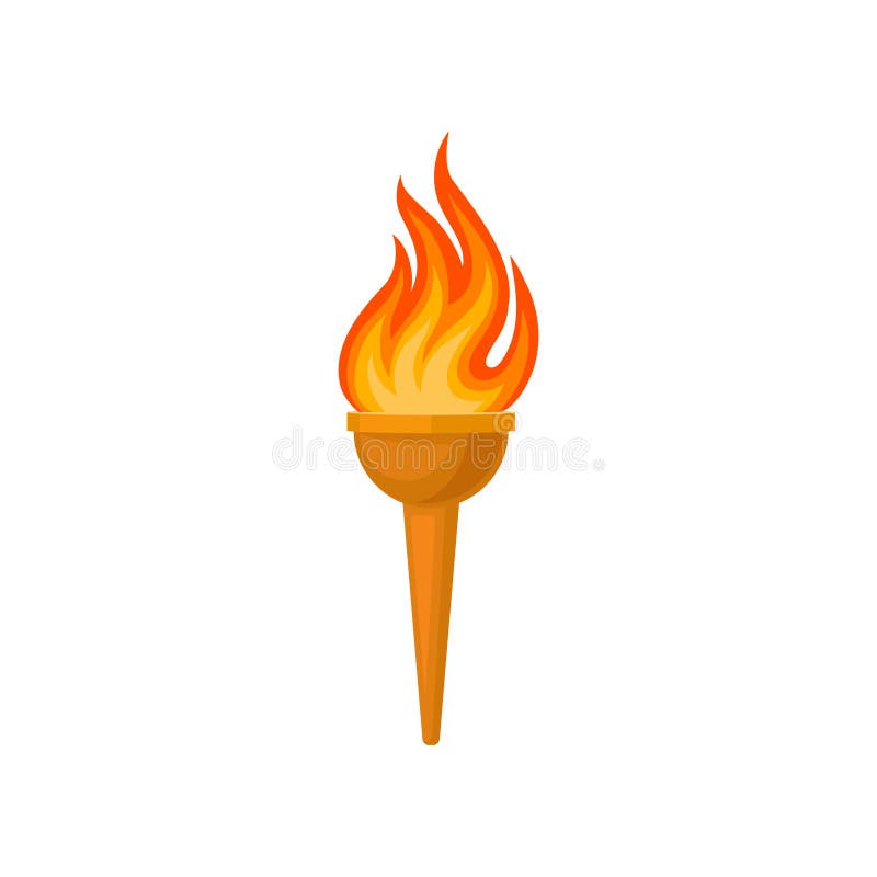Yellow Torch with Bright Red-orange Fiery Flame. Hot Blazing Fire. Flat ...