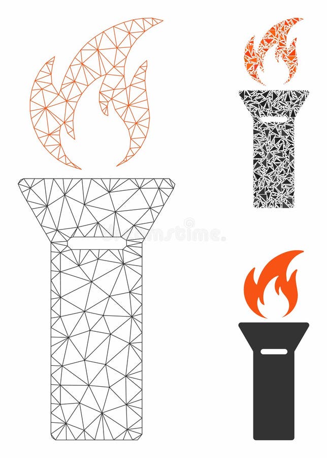 Torch Flame Vector Mesh Wire Frame Model and Triangle Mosaic Icon Stock ...