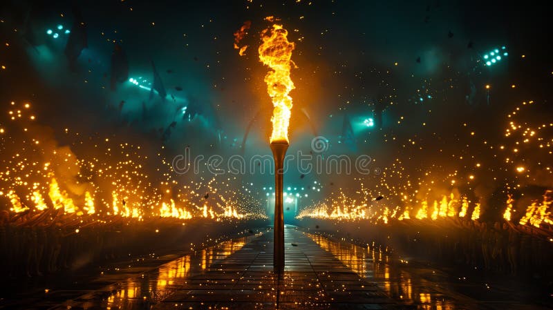 The Burning Torch in Front of Olympic Stadium Stock Illustration ...