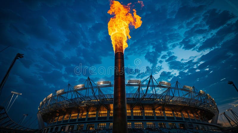 The Burning Torch in Front of Olympic Stadium Stock Illustration ...