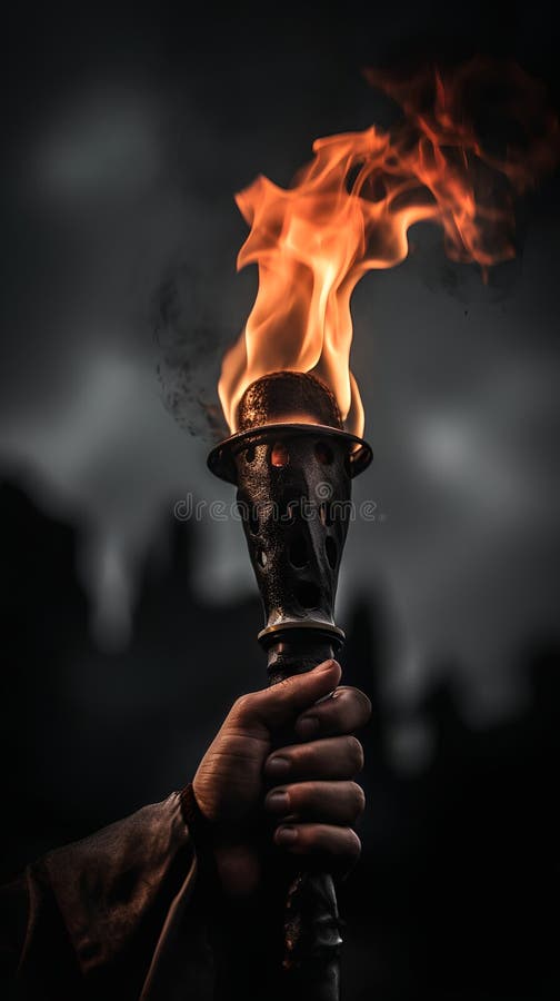 Torch in the Hands of a Man with a Burning Torch on a Dark Background ...