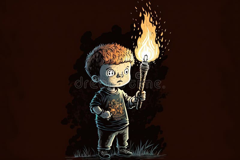 A Torch-holding Child in the Dark Stock Illustration - Illustration of ...
