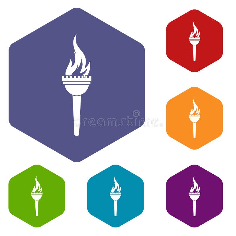 Torch icons set hexagon stock vector. Illustration of power - 91692723