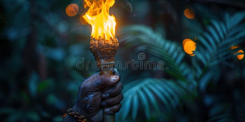 Torch in Jungle with Sunset Glow Stock Photo - Image of glowing ...