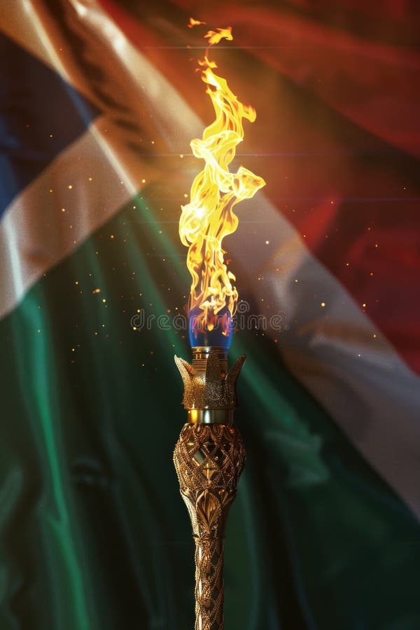 A Torch is Lit in Front of a Flag, Suitable for Use in Patriotic or ...