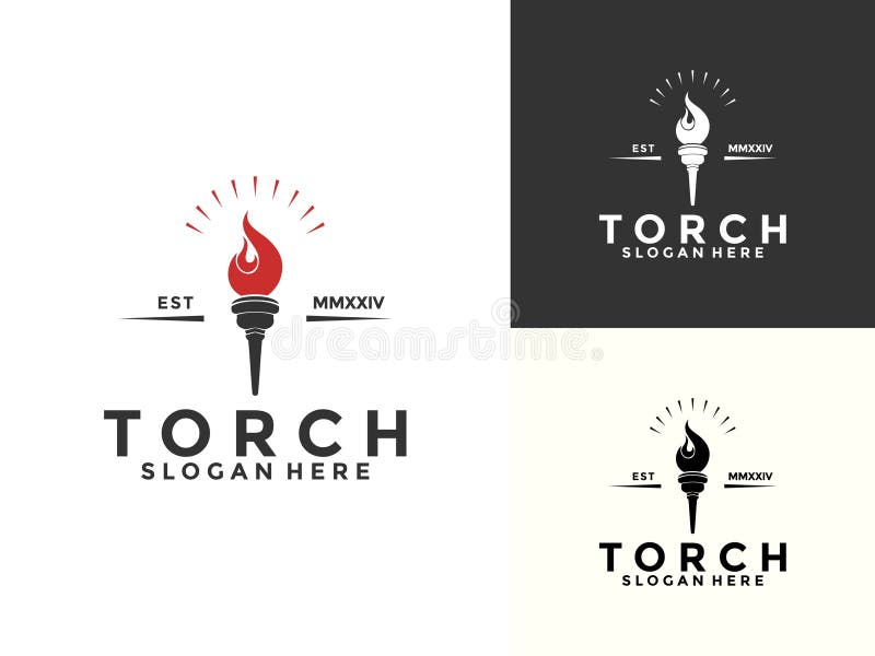 Torch Logo Design Vector Illustration, Torch with Burning Fire in Flat ...