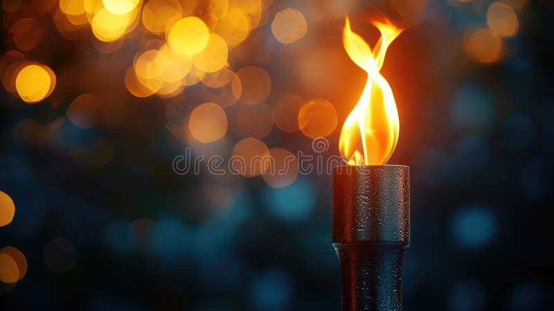 Torch with Olympic Flame on Blurred Dark Background with Bokeh ...