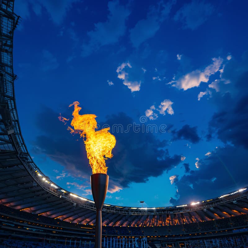 Torch with Olympic Flame on the Stadium Stock Illustration ...