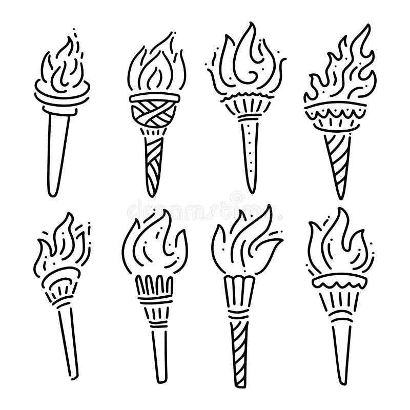 Torch Olympics Sports Outline Doodle Black Set Stock Vector ...