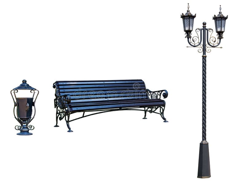 Torch, Pew and Urn for Parka, Manors. Stock Photo - Image of metal ...