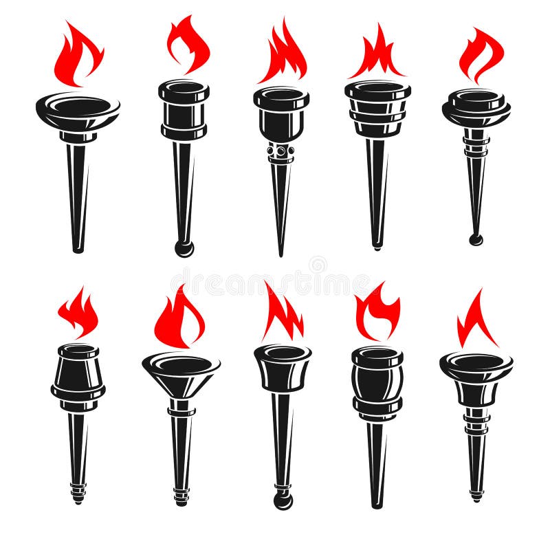 Torch Set. Collection Icons Torch Stock Vector - Illustration of flat ...