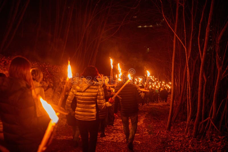 Torchlight Procession Awaiting Christmas Editorial Photography - Image ...