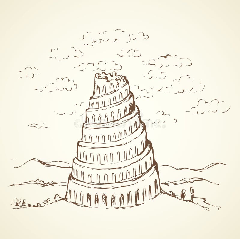 Toren Van Babel Vector Tekening Vector Illustratie - Illustration of ...