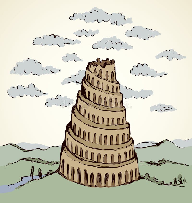 Toren Van Babel Vector Tekening Vector Illustratie - Illustration of ...