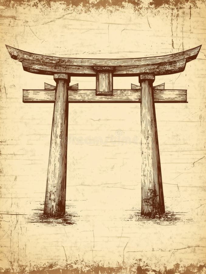 A Torii Gate Drawing with a Traditional Japanese Motif, Ideal for ...