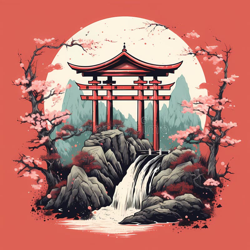 Torii Gate Illustration Design Using Water Color Concept Stock ...