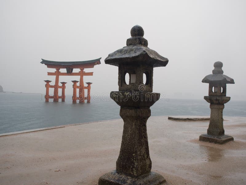 Torii Gate in the Ocean stock image. Image of overcast - 81807021