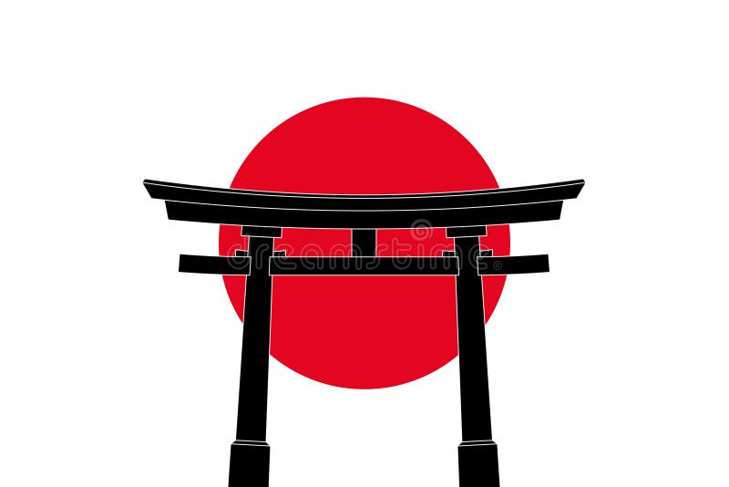 Daiwa Torii, Traditional Japanese Gate in Front of a Red Rising Sun ...