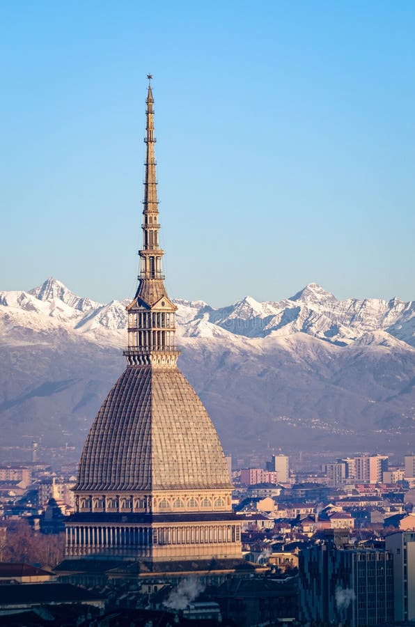 Torino, Mole Antonelliana and the Alps Stock Image - Image of golden ...