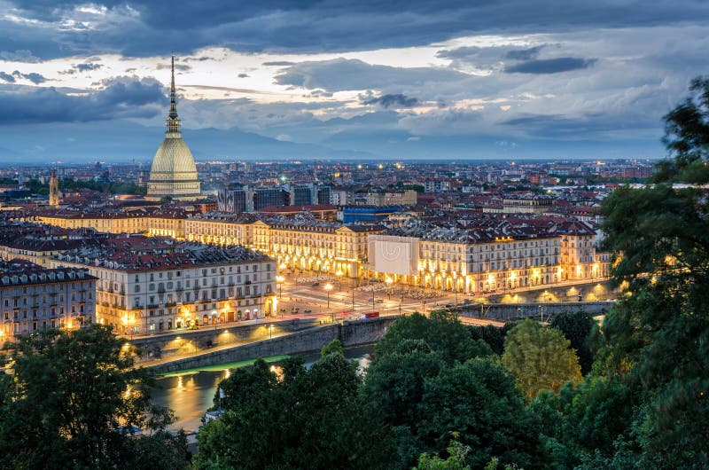 Torino Panorama at Twilight Stock Photo - Image of mole, antonelliana ...