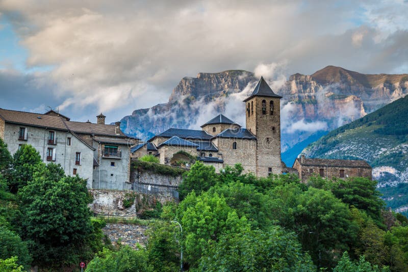 Torla Town in Ordesa National Pakr in the Spanish Pyrenees. Stock Image ...