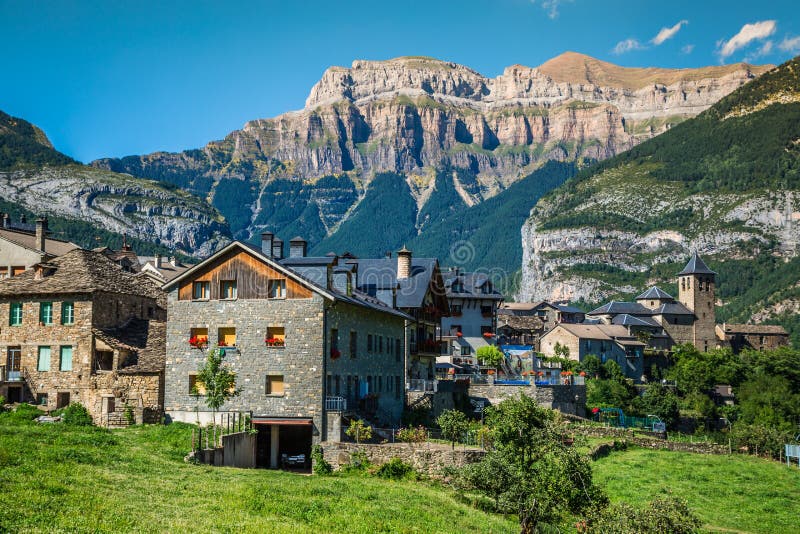 Torla Town in Ordesa National Pakr in the Spanish Pyrenees. Stock Image ...