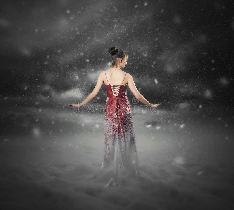 Tormenta Roja De La Nieve Del Vestido. Imagen de archivo - Imagen de ...