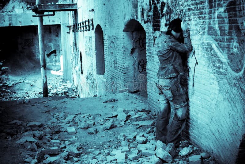 Tormented woman stock image. Image of brickwall, standing - 6530815